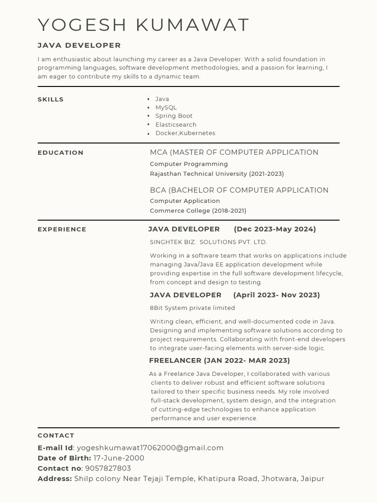 Yogesh Resume Updated | PDF | Java (Programming Language) | Software