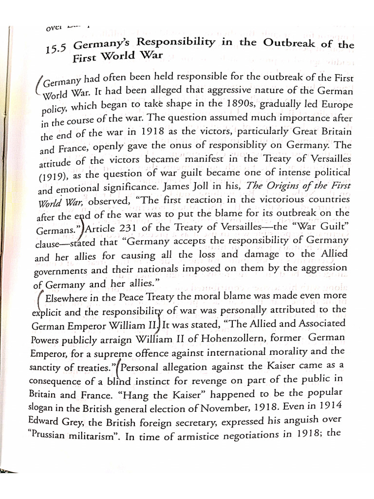 Germany's Responsibility in The Outbreak of First World War | PDF