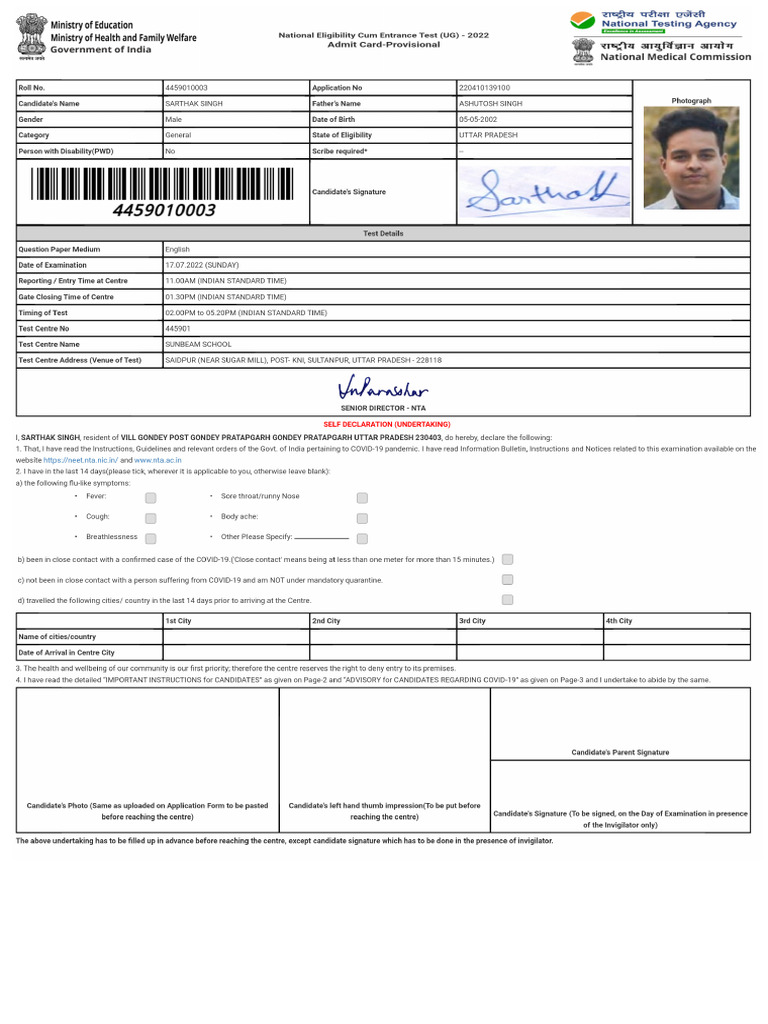 AdmitCard 220410139100 | PDF