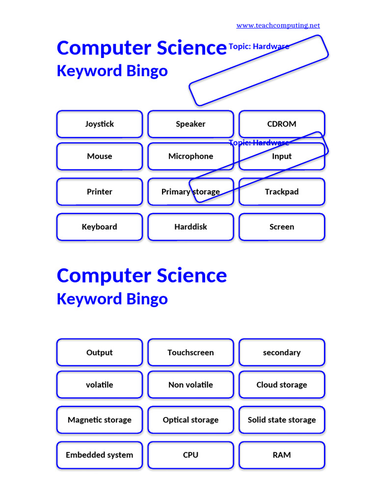 Hardware---Keyword-bingo-cards | PDF | Computer Data Storage | Computer Hardware