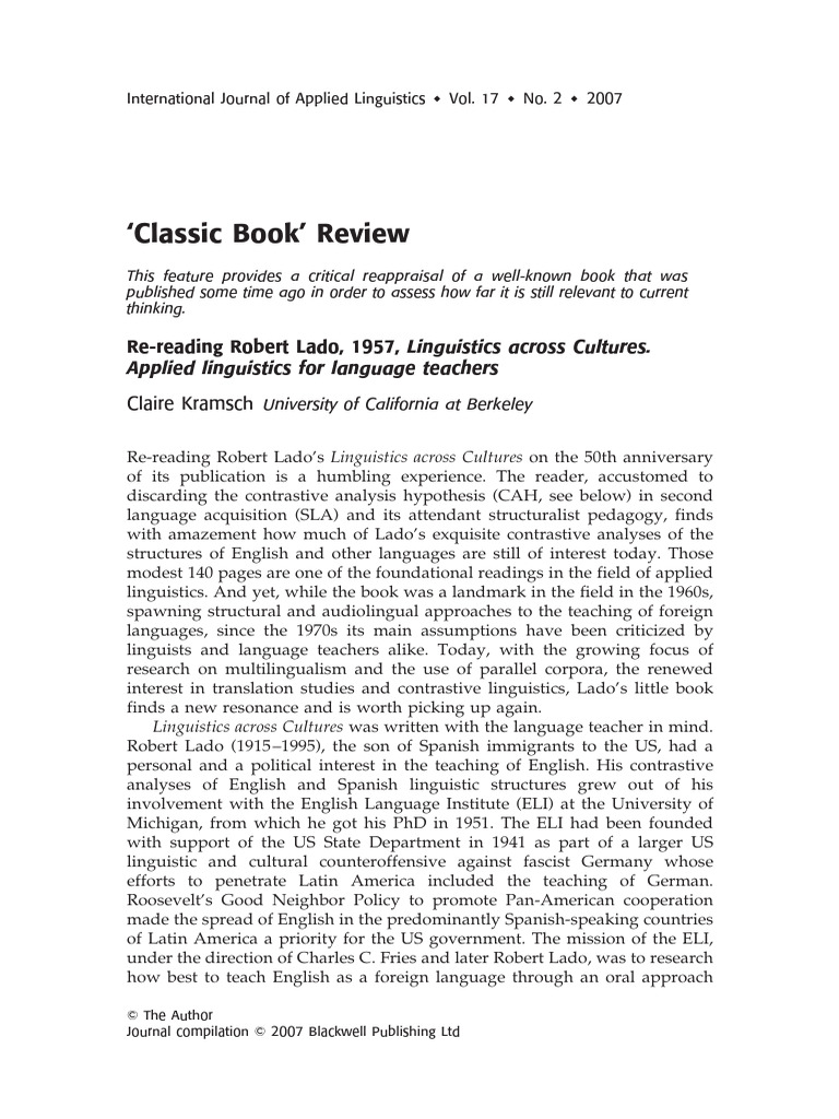 Reassessing Lado's Linguistics across Cultures | PDF | Second Language ...