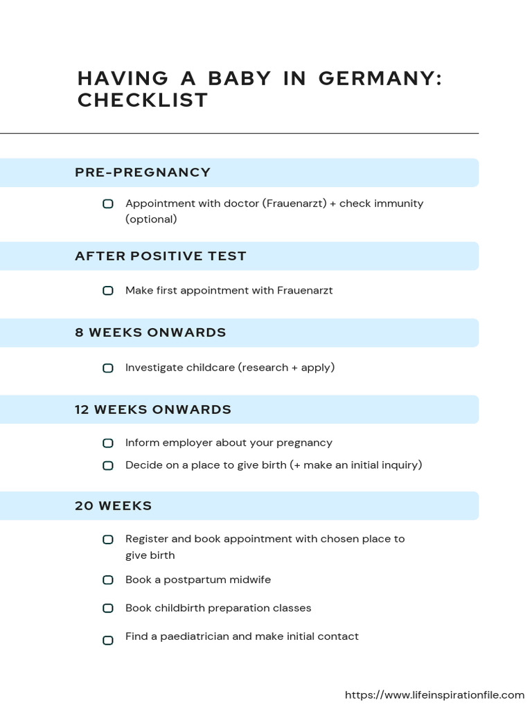Having A Baby in Germany - Checklist | PDF