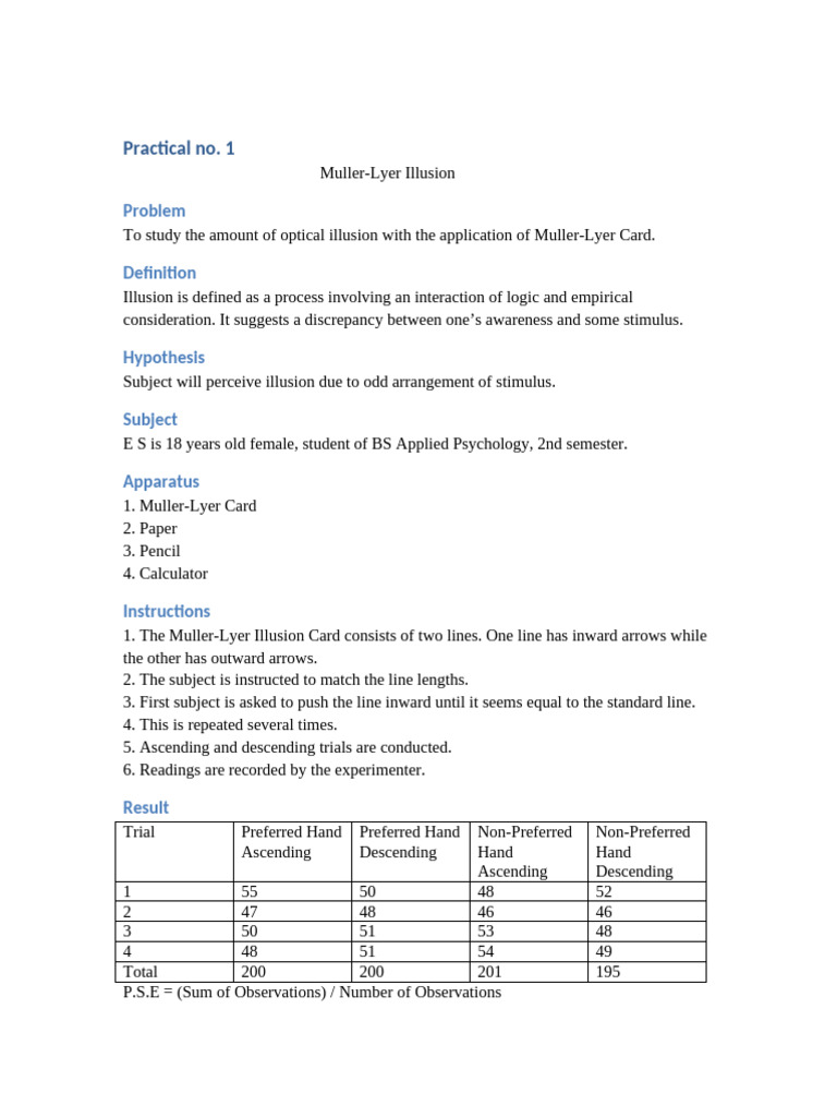 Muller Lyer Illusion Experiment Results Pdf