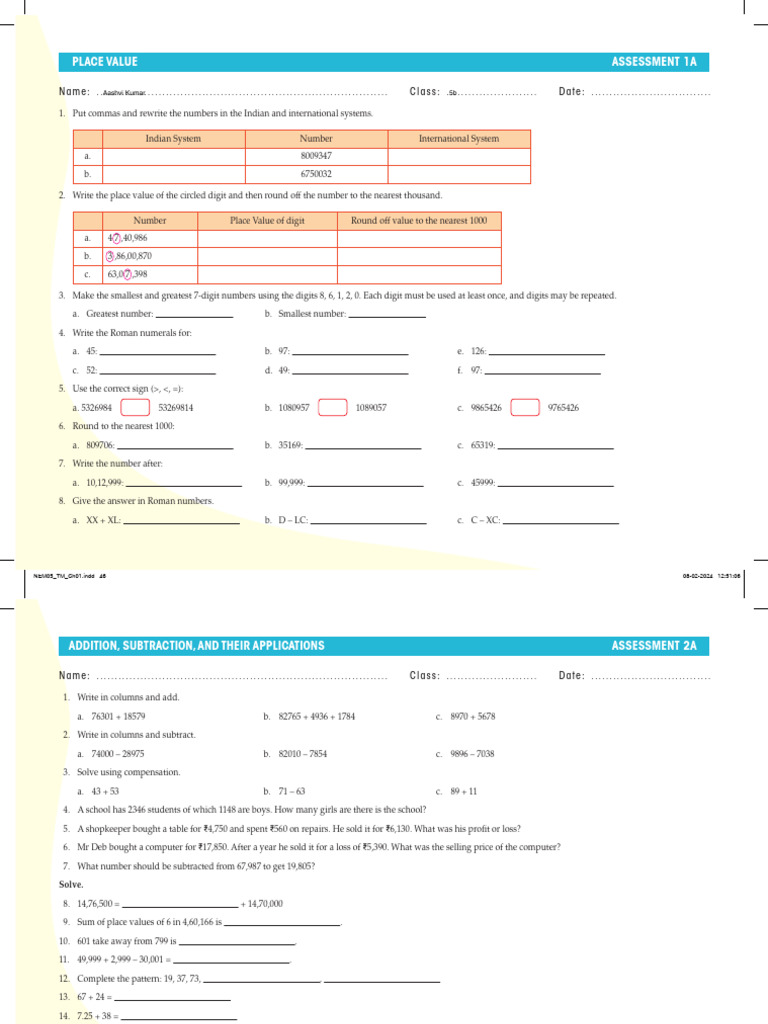 Revision Worksheet CH 1 and 2 | PDF | Arithmetic | Mathematics
