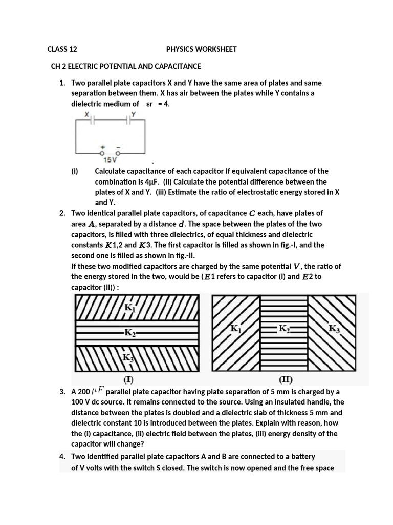 Class 12 CH 2 Worksheet | PDF | Capacitor | Capacitance