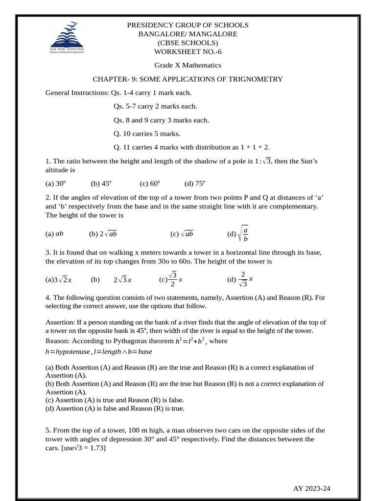 Elevation Changes in Trigonometry Problems | PDF | Angle | Euclidean ...