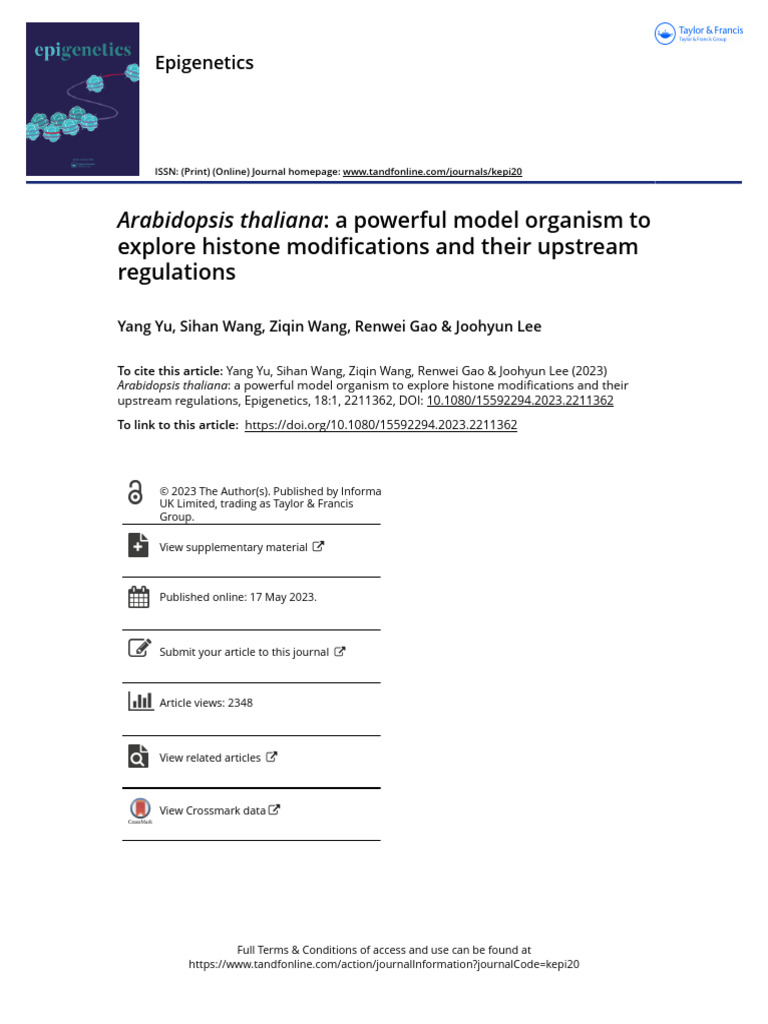 Arabidopsis Thaliana A Powerful Model Organism To Explore Histone ...