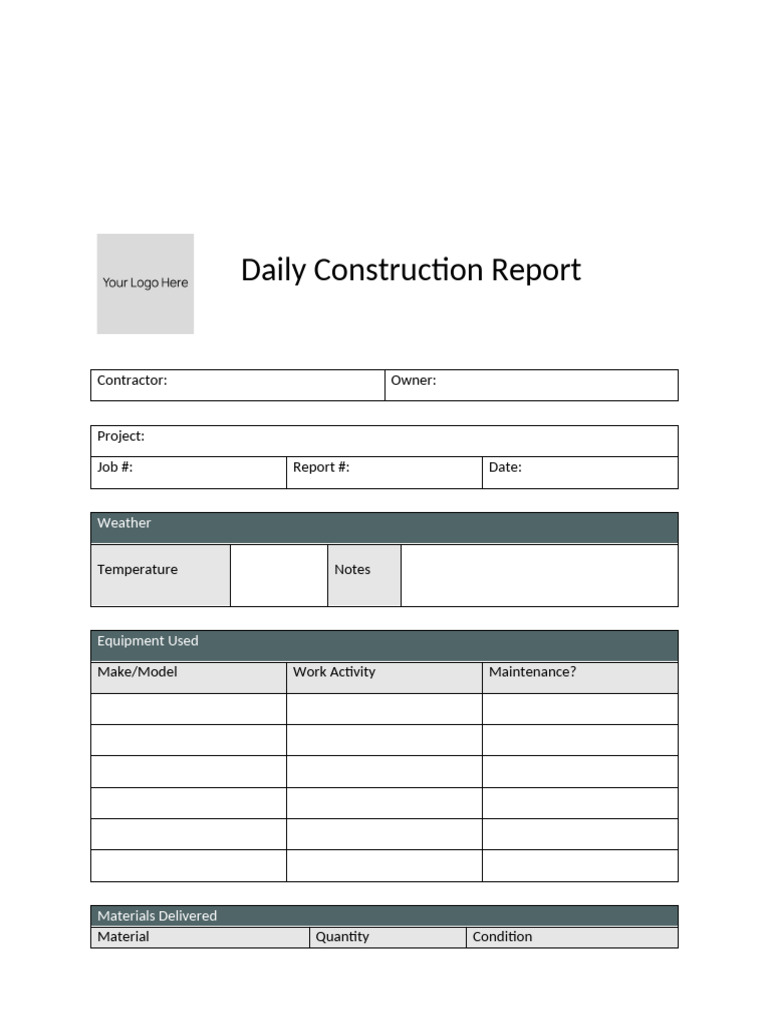 Construction Daily Report Free Template 2 | PDF
