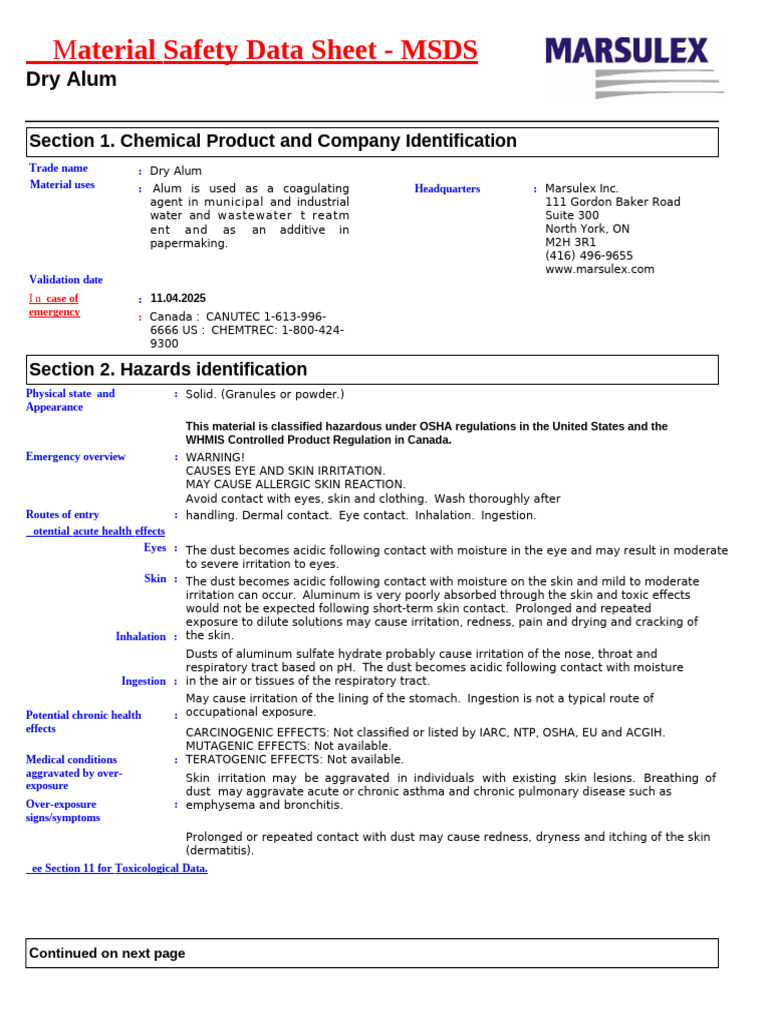 1- MSDS-Alum | PDF | Fires | Dangerous Goods