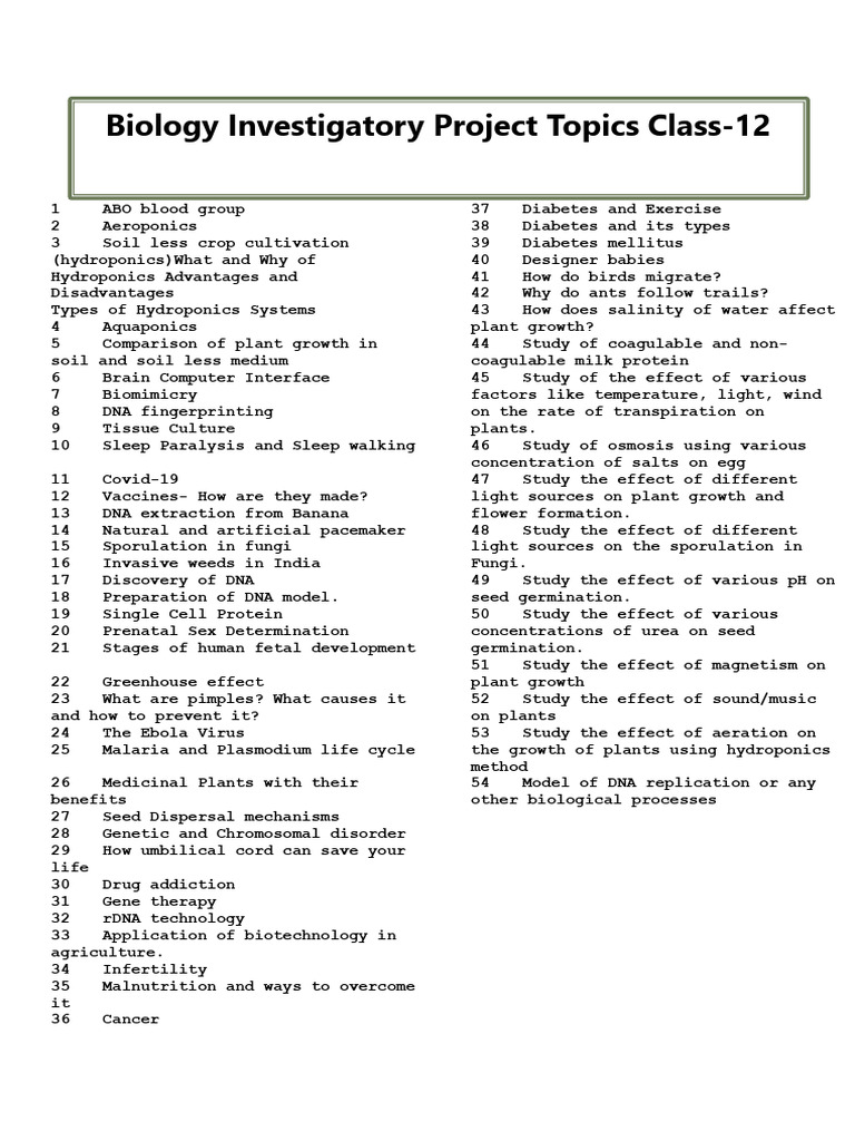 Class 12 Biology Project Ideas | PDF | Hydroponics | Plants