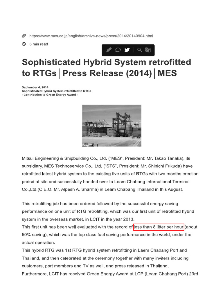 Sophisticated Hybrid System Retrofitted To RTGs - MES | PDF