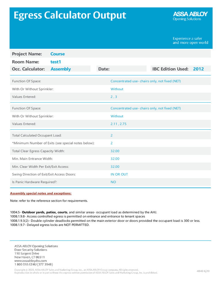 Egress Calculator Outputs | PDF | Door