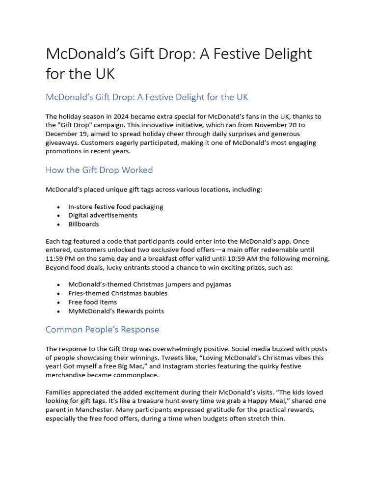 McDonald's UK Gift Drop Promotion 2024 | PDF | Mc Donald's