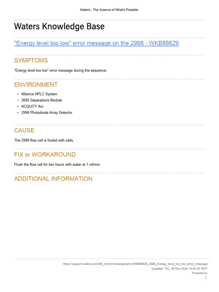 Energy Level Too Low - Error Message On The 2998 - WKB88629 | PDF