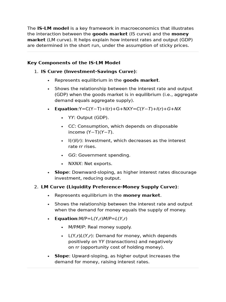 IS LM MODEL | PDF | Macroeconomics | Economics