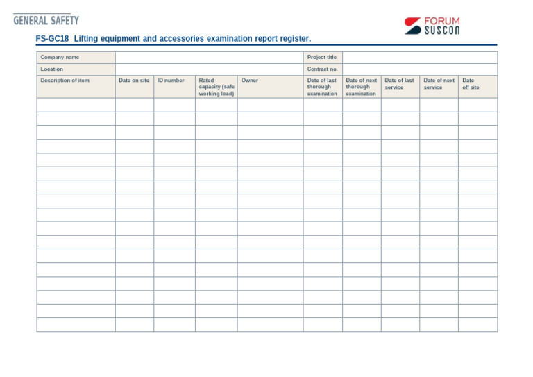 Lifting Equipment Examination Report Register | PDF