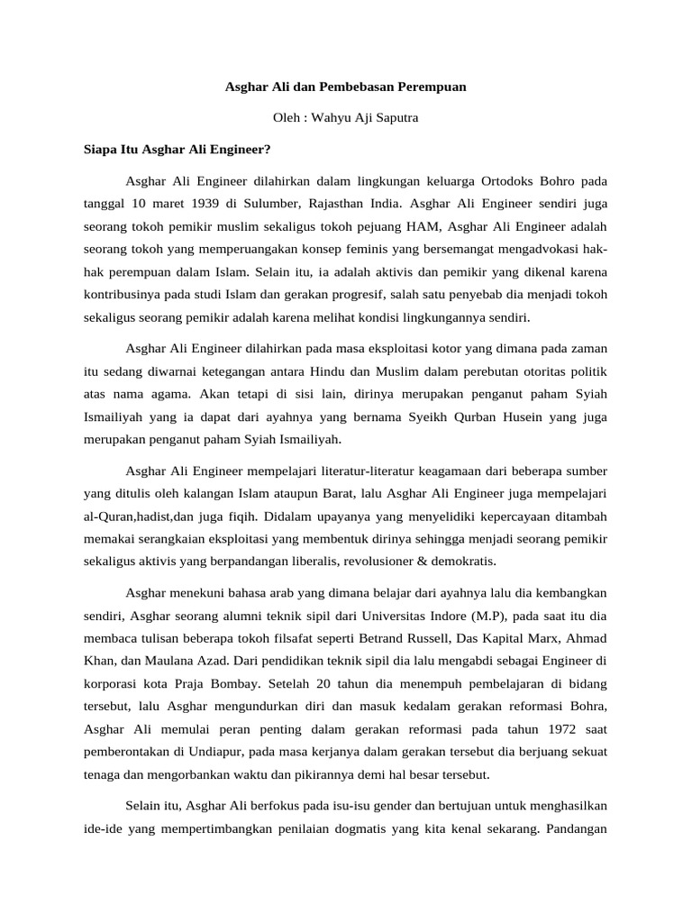 Asghar Ali Dan Pembebasan Perempuan | PDF