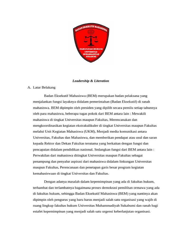 Desain Kepemimpinan BEM Fakultas Hukum | PDF