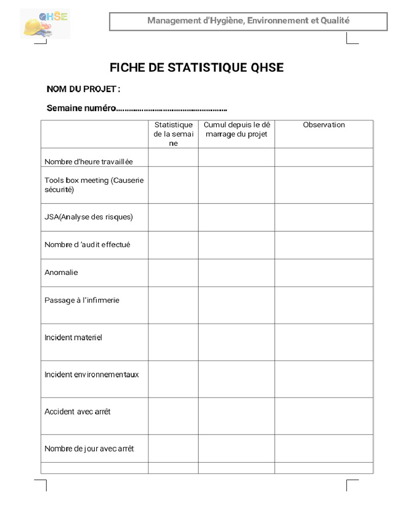 23.FICHE DE STATISTIQUE QHSE_Phoenix | PDF