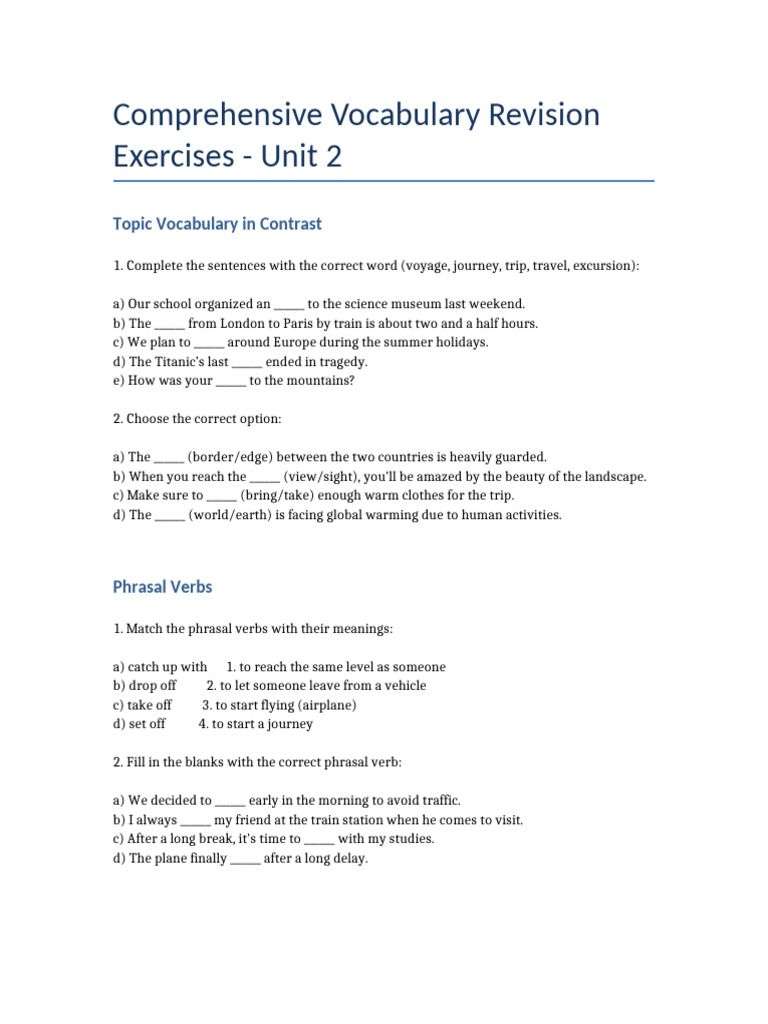 Comprehensive_Vocabulary_Revision_Exercises_Unit_2 | PDF | Language Families | Semantic Units
