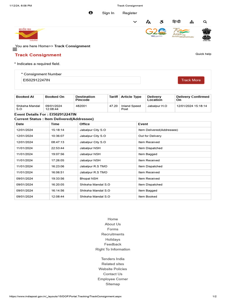 Track Consignment-BOM-12.01.2024 | PDF