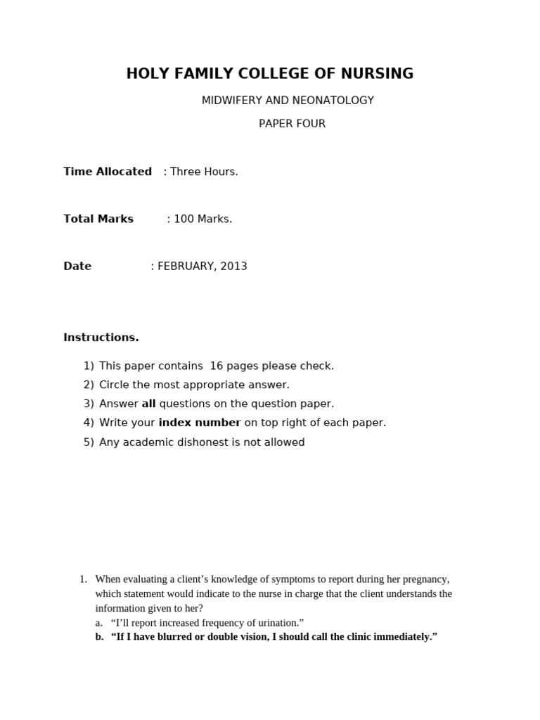 Midwifery & Neonatology Exam 2013 | PDF | Childbirth | Pregnancy