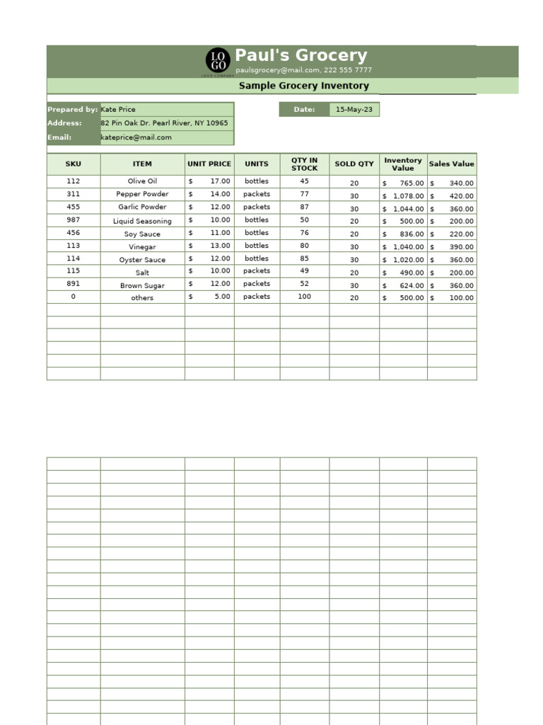 Free Sample Grocery Inventory Template | PDF | Sauce | Foods