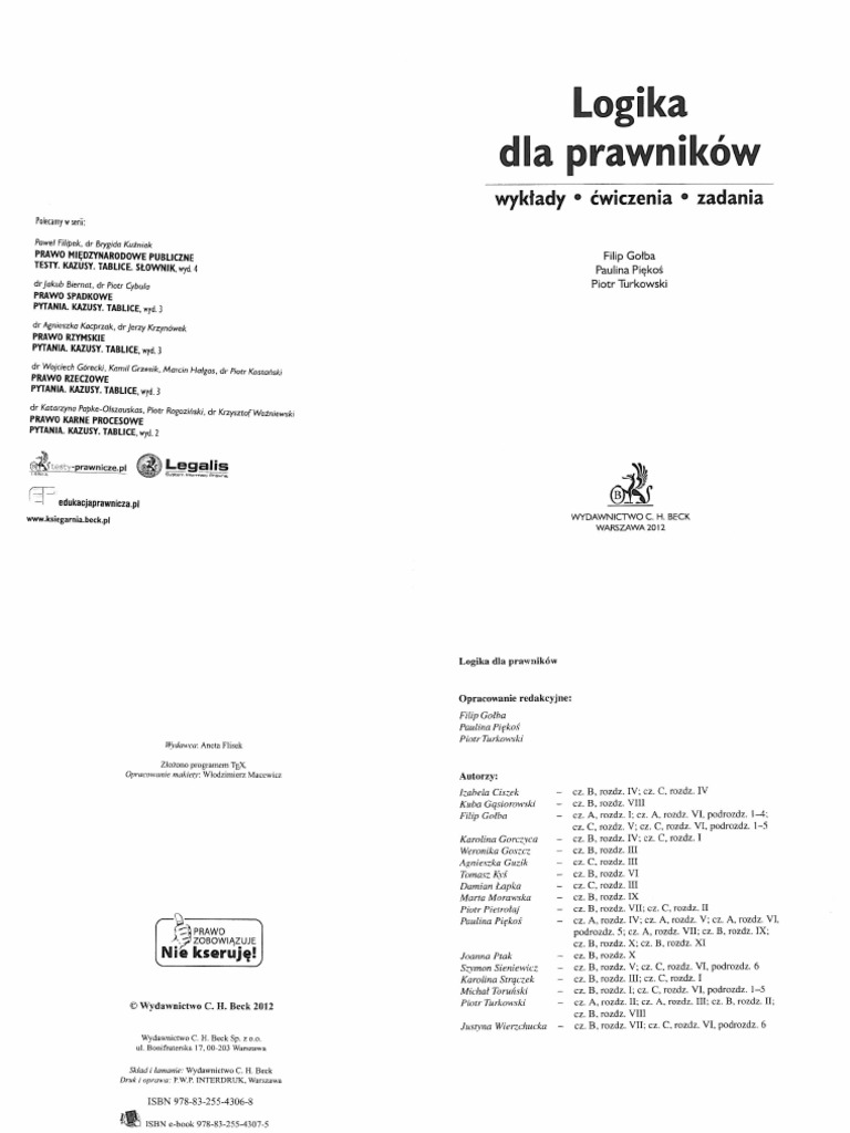 Logika Dla Prawnik W Wyk Ady Wiczenia Zadania | PDF
