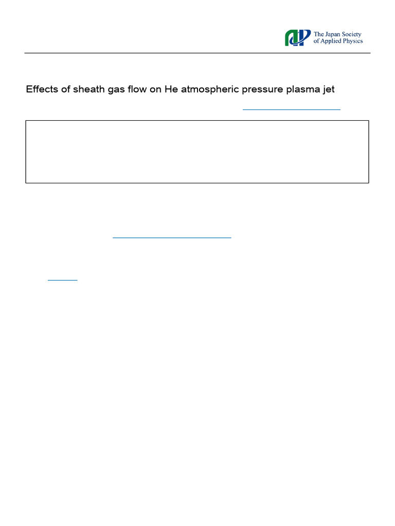 Effects of Sheath Gas Flow On He Atmospheric Pressure Plasma Jet | PDF ...