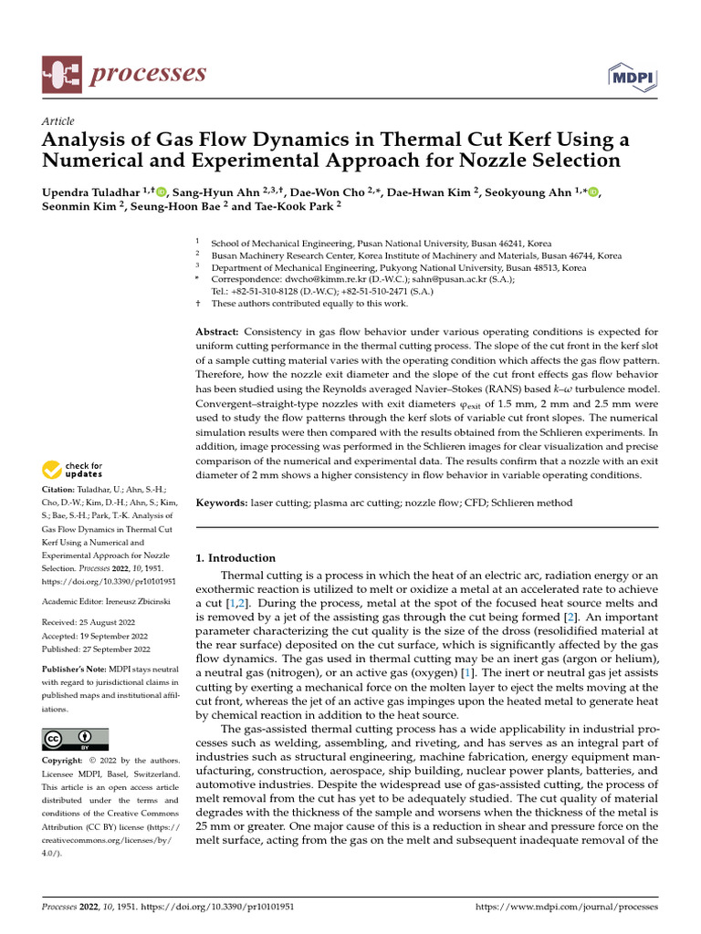 Analysis of Gas Flow Dynamics in Thermal Cut Kerf Using a Numerical and Experimental Approach ...