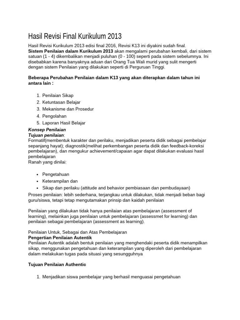 Hasil Revisi Final Kurikulum 2013 | PDF