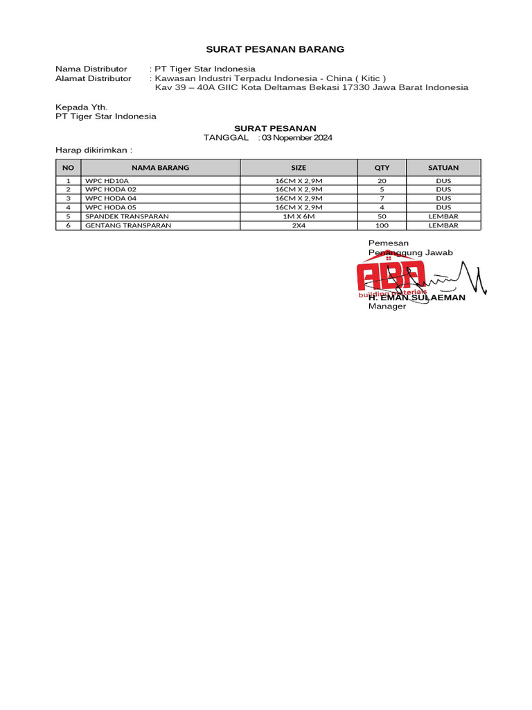 Formulir Surat Pesanan | PDF
