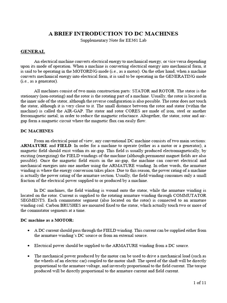A Brief Introduction To DC Machines | PDF | Electric Motor | Electric ...