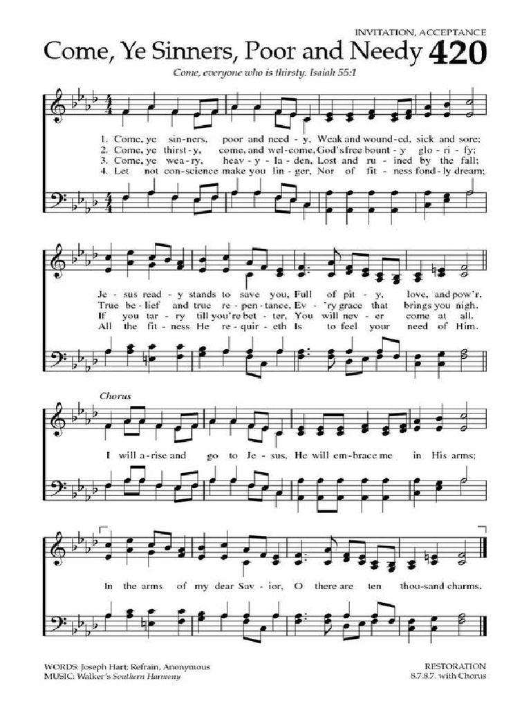 Come, Ye Sinners, Poor and Needy - Score | PDF