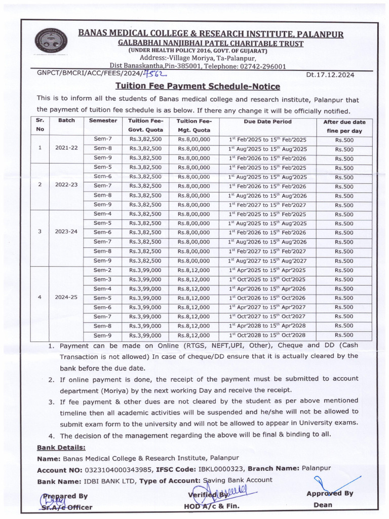 Semesterwise Fee Due Notice | PDF