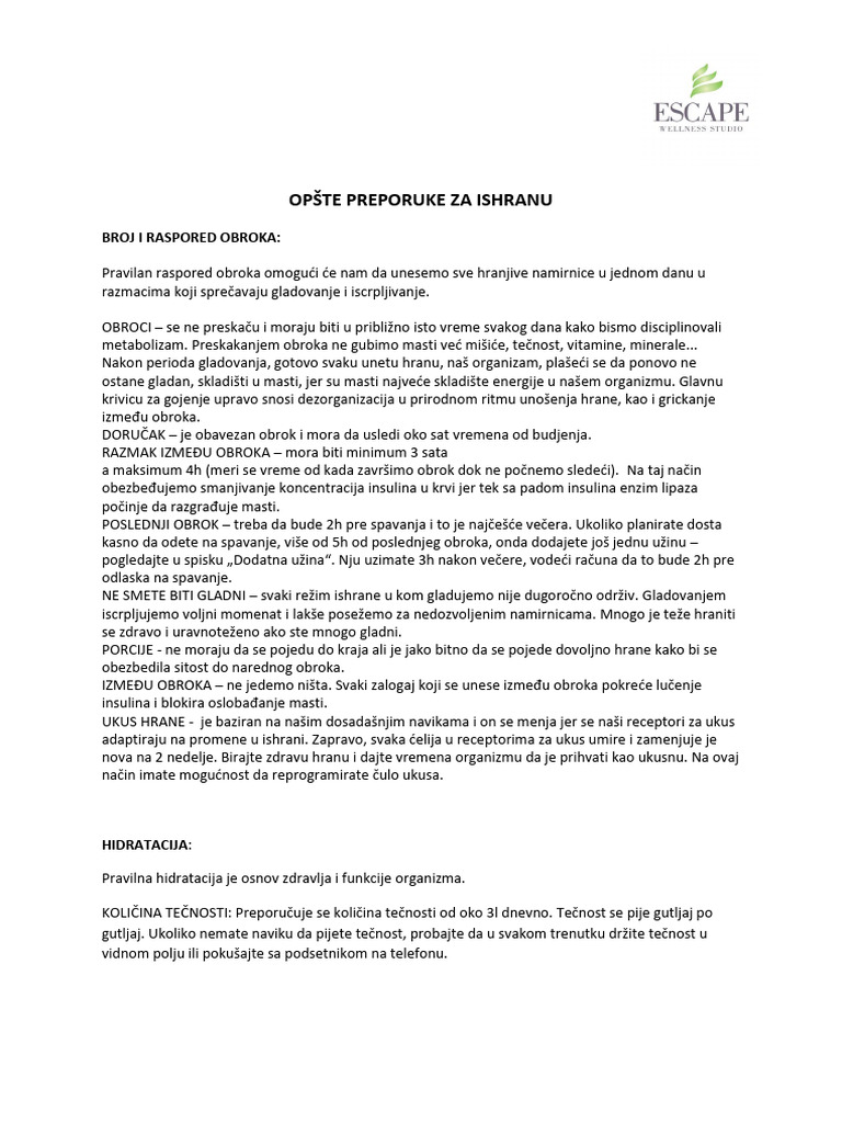Opste Preporuke Za Ishranu | PDF