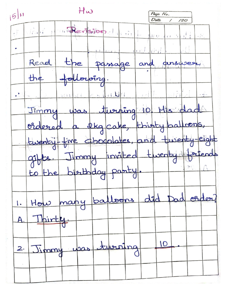 Math Homework Passage Writing | PDF