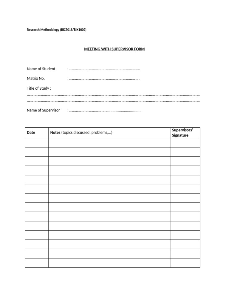 BIC3016-Meeting With SV Form | PDF