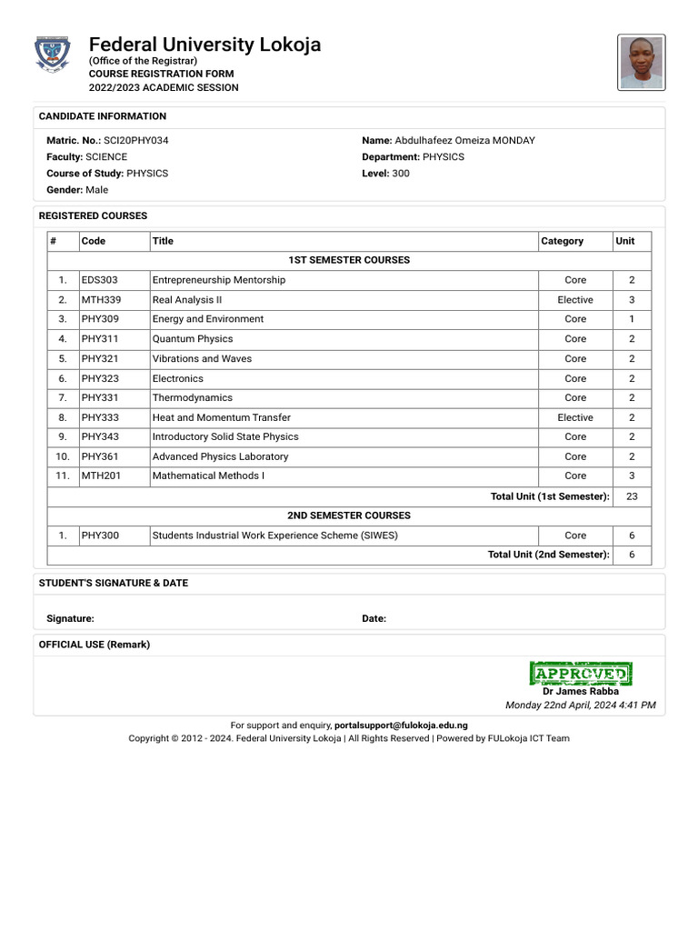 Course Registration Form - FUL | PDF | Physics | Theoretical Physics