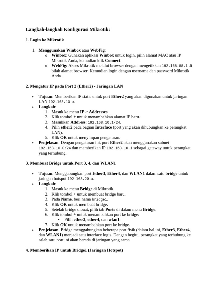 Langkah- langkah konfigurasi mikrotik | PDF