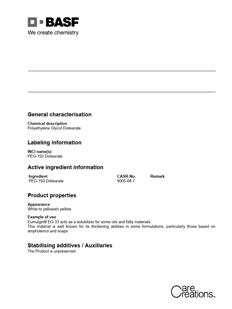 Basf Gincol Peg6ds Eumulgin - Eo - 33 - Ti | PDF | Trademark | Implied ...