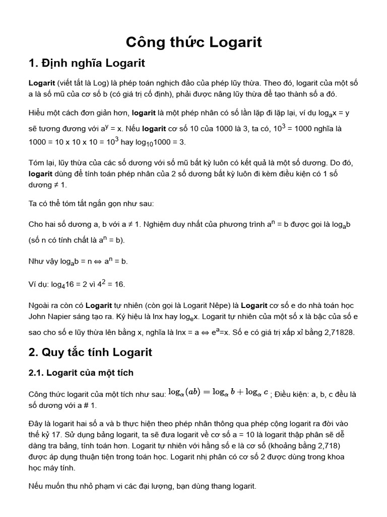 Cong Thuc Logarit | PDF