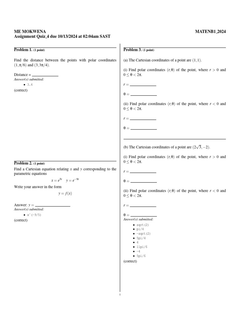 Polar and Cartesian Coordinate Problems | PDF | Geometry | Analytic ...