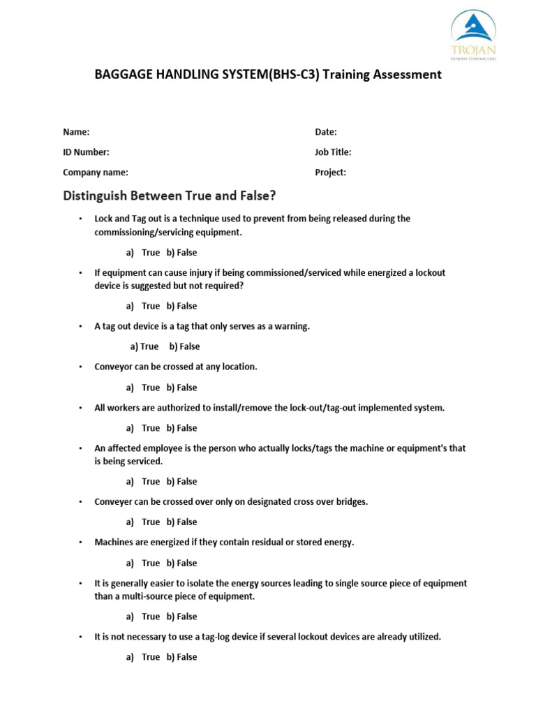 BHS-C3 Safety Training Quiz | PDF