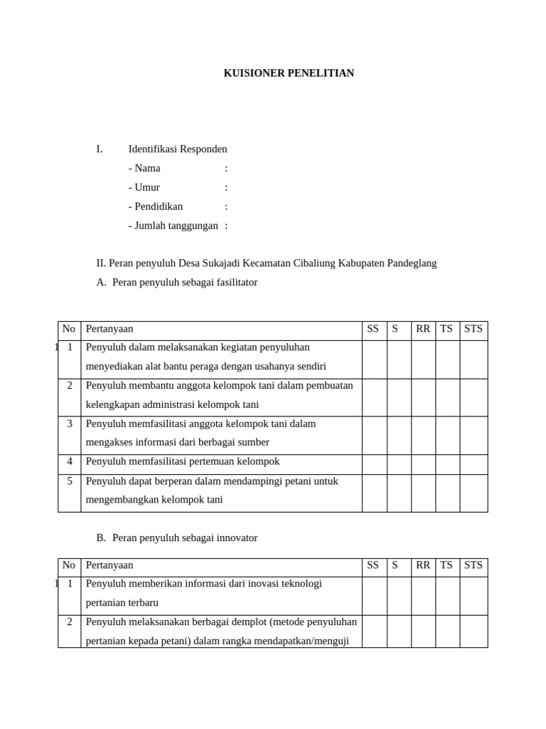 Kuisioner Penelitian | PDF