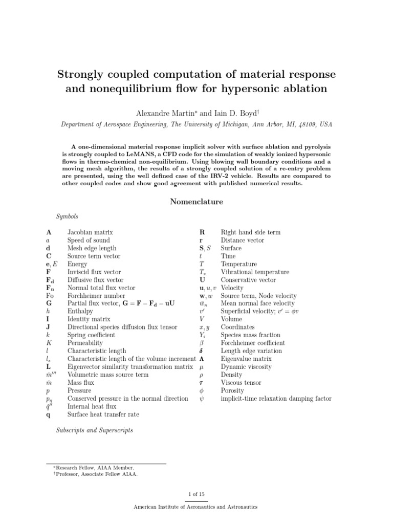 Strongly Coupled Computation of Material | PDF | Atmospheric Entry ...