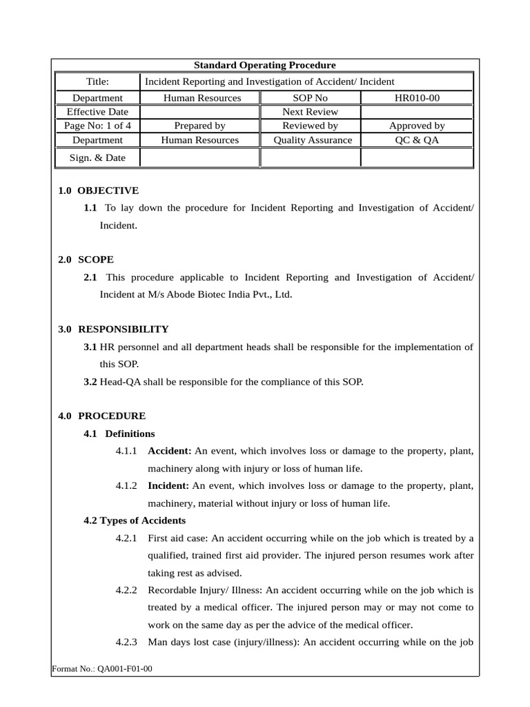 HR010 Investigation of Accident Incident | PDF | Quality Assurance ...