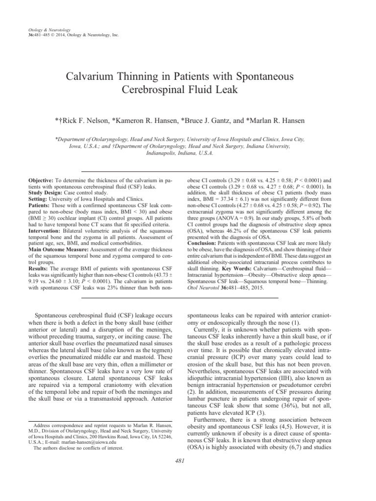 Calvarium Thinning in Patients With Spontaneous Cerebrospinal Fluid ...