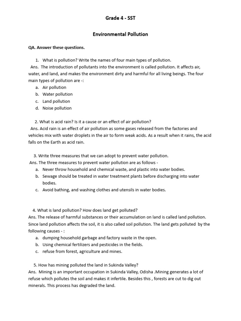 Grade 4 - Environmental Pollution | PDF