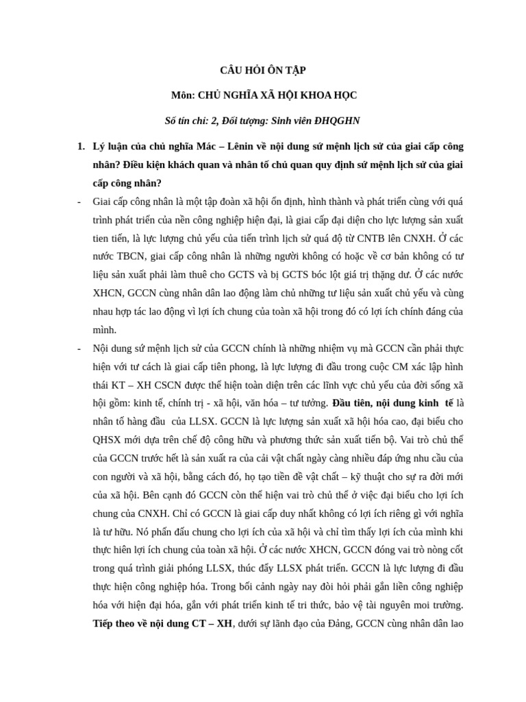 Đề cương CNXH | PDF